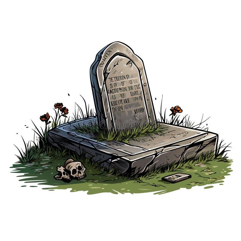 Vector Headstone with Skeleton Head. Tombstone in Cemetry Stock ...