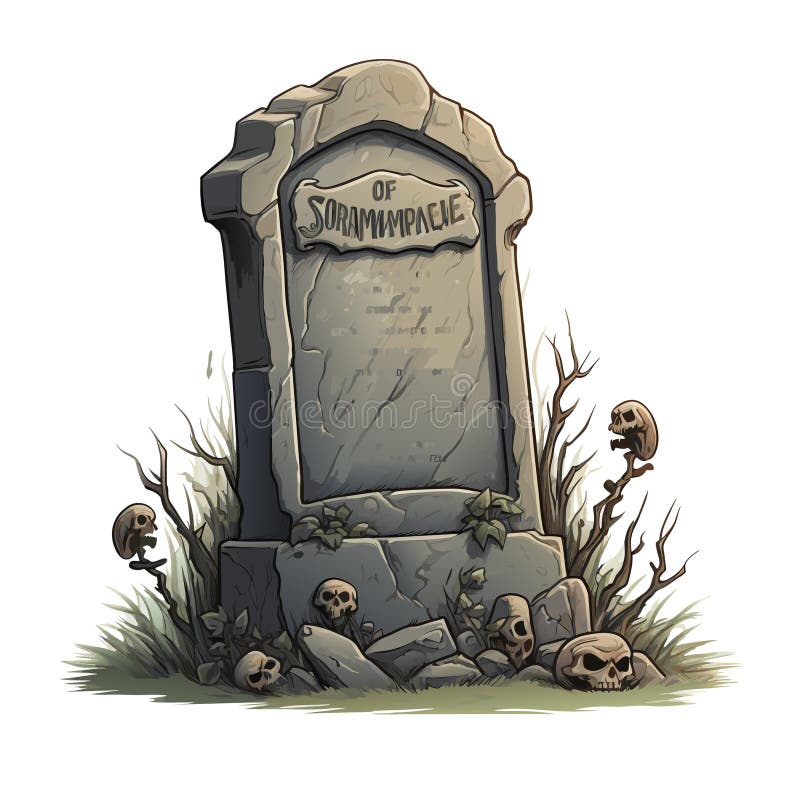 Vector Headstone with Skeleton Head. Tombstone in Cemetry Stock ...