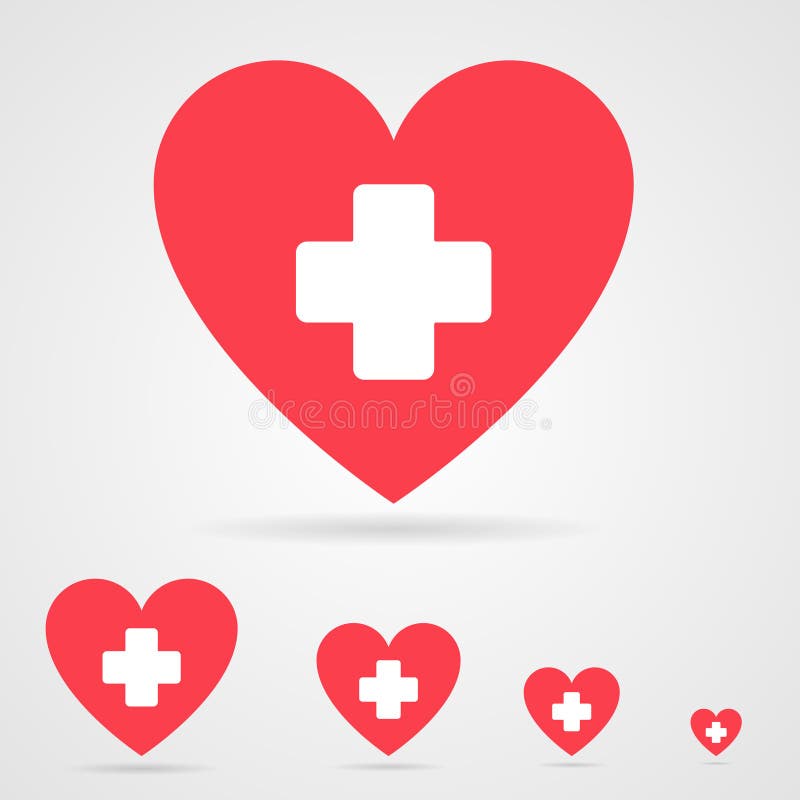 Health Care Icon, White Cross in Red Heart Stock Vector - Illustration ...
