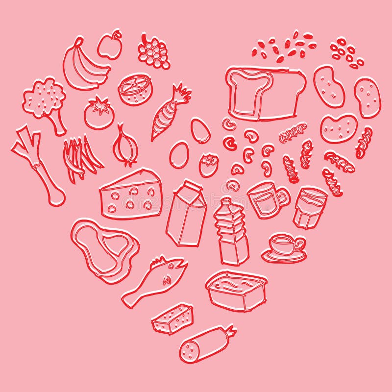 Vector Healthy Food Heart Pink Stock Vector - Illustration of fruits ...