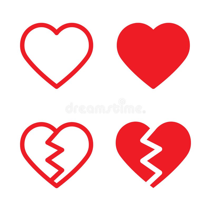 Vector Heart and Broken Hearts Icon Set Stock Illustration ...