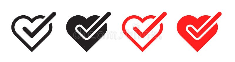 Vector Heart with Check Mark Icon Set Stock Illustration - Illustration ...