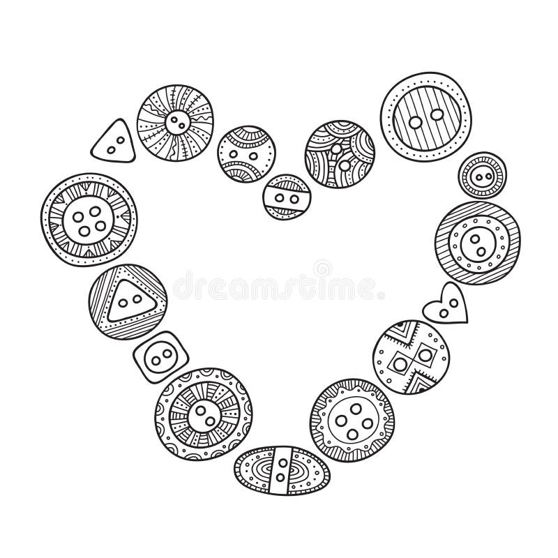 Vector Heart Frame with Cloth Buttons in Boho Style Stock Vector ...