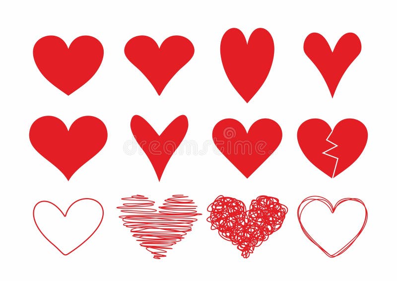 Vector Hearts Set. Hand Drawn. Isolated on White Background. Stock ...