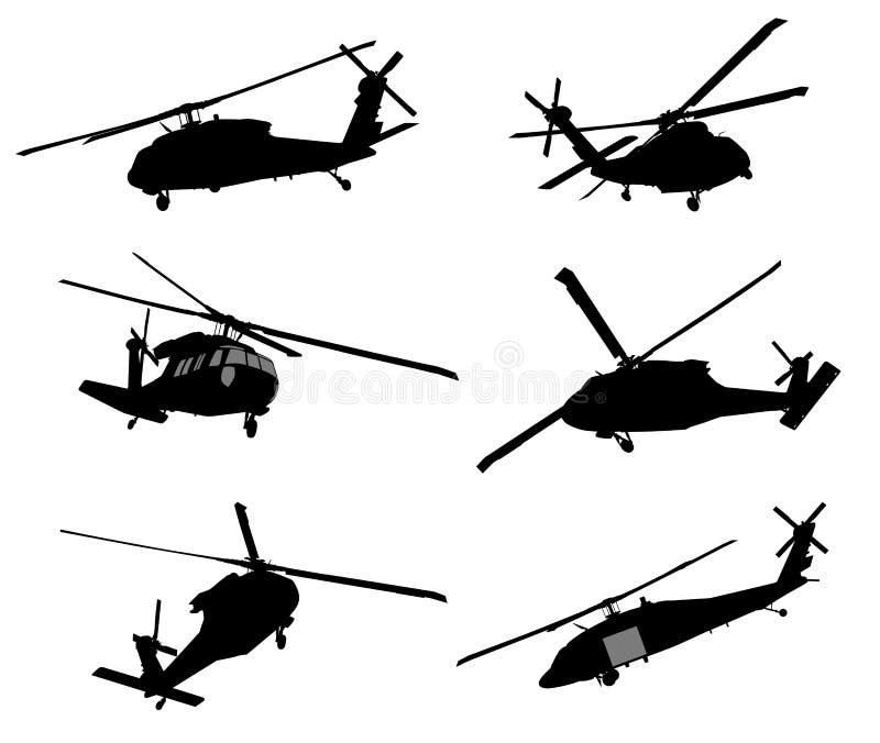 Helicopter Detailed Silhouettes Collection Stock Illustrations – 11 ...