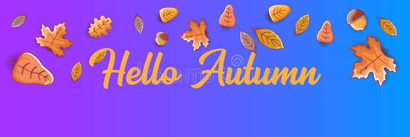 Vector Hello Autumn Horizontal Banner or Label with Text and Falling ...