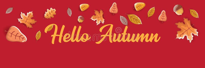 Vector Hello Autumn Horizontal Banner or Label with Text and Falling ...