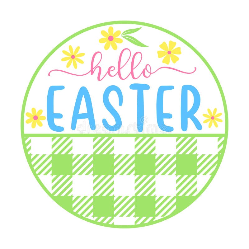 Vector Hello Easter Illustration with Daisy Flowers and Buffalo Plaid ...