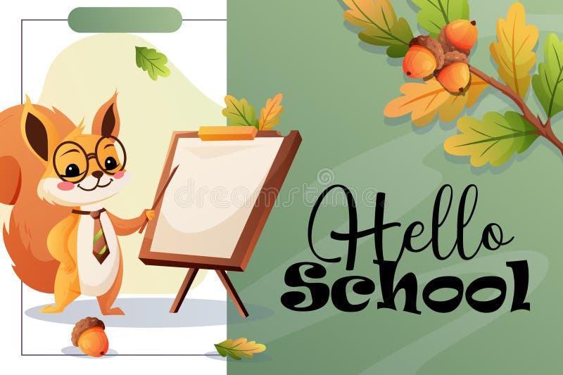 Vector Hello School Banner with Squirrel and Board Stock Vector ...