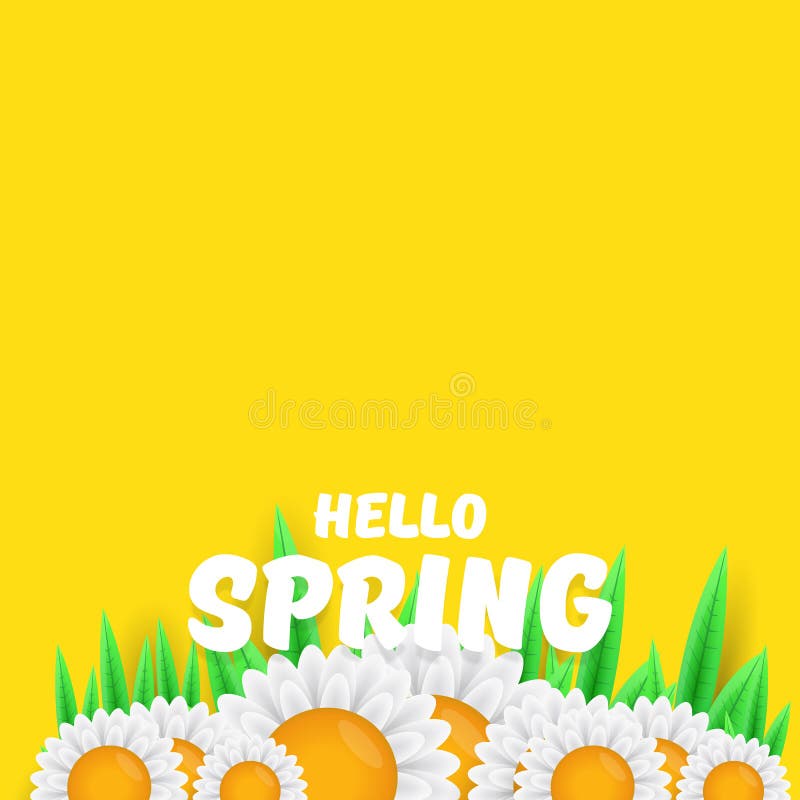 Vector Hello Spring Cut Paper Banner with Text and Flowers. Hello ...