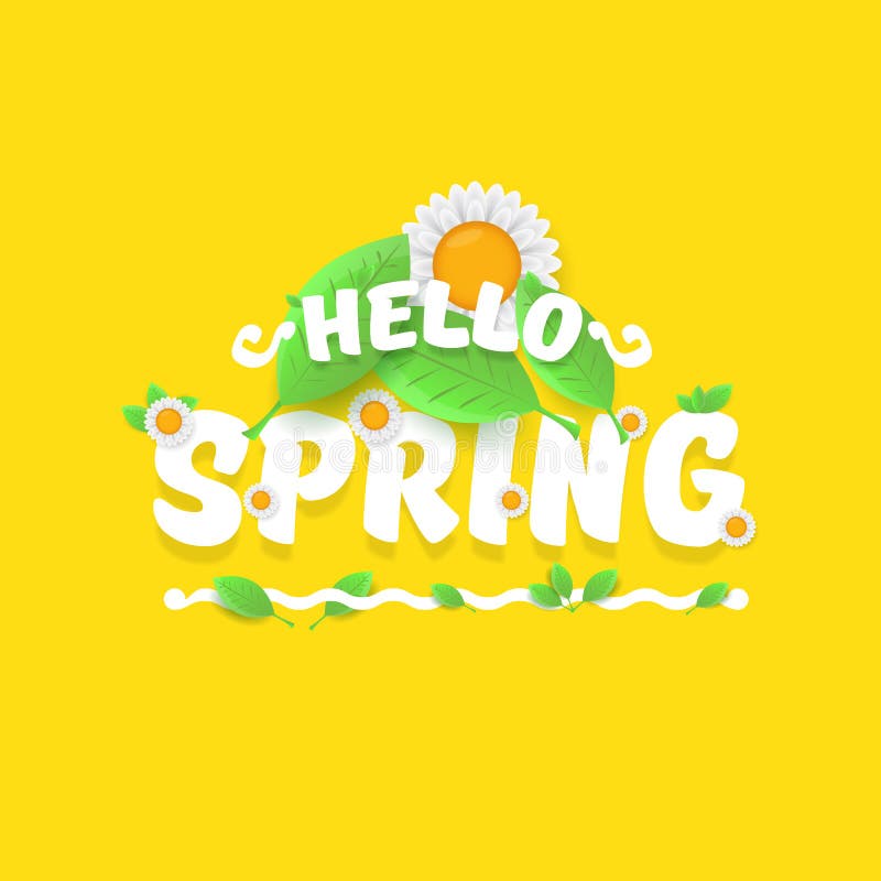 Vector Hello Spring Cut Paper Banner with Text and Flowers. Hello ...