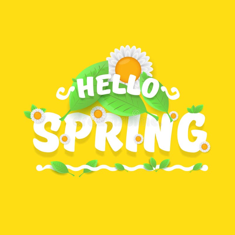 Vector Hello Spring Cut Paper Banner with Text and Flowers. Hello ...