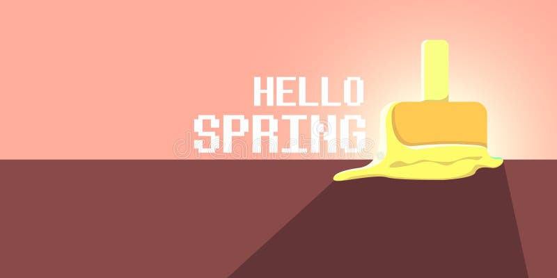 Vector Hello Spring Horizontal Banner with Flat Melt Ice Cream Isolated ...