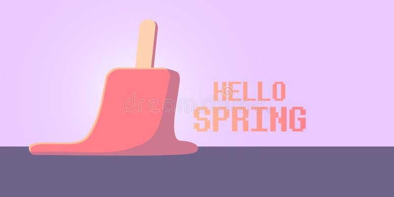 Vector Hello Spring Horizontal Banner with Flat Melt Ice Cream Isolated ...