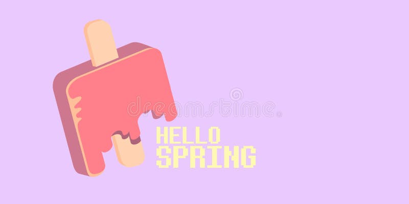 Vector Hello Spring Horizontal Banner with Flat Melt Ice Cream Isolated ...