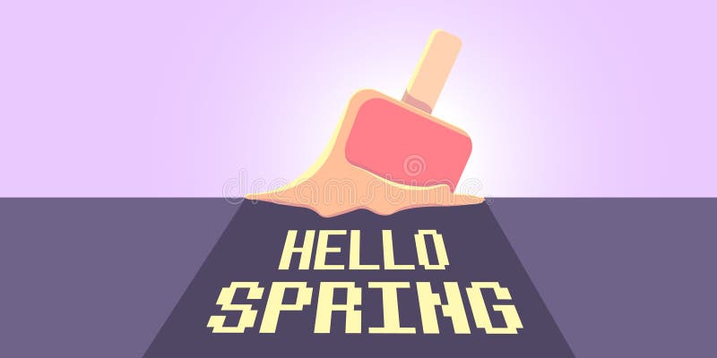 Vector Hello Spring Horizontal Banner with Flat Melt Ice Cream Isolated ...