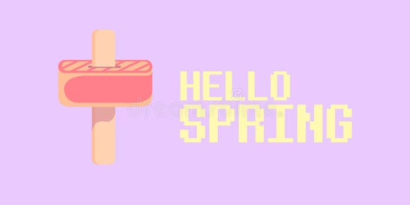 Vector Hello Spring Horizontal Banner with Flat Melt Ice Cream Isolated ...