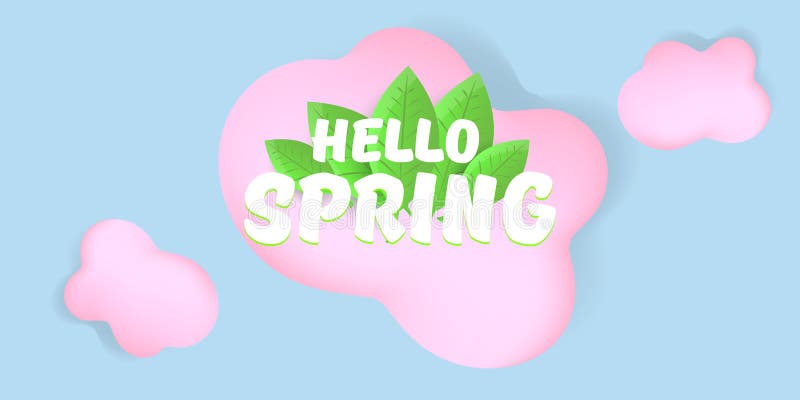 Vector Hello Spring Pink Horizontal Banner with Text and Flowers on ...