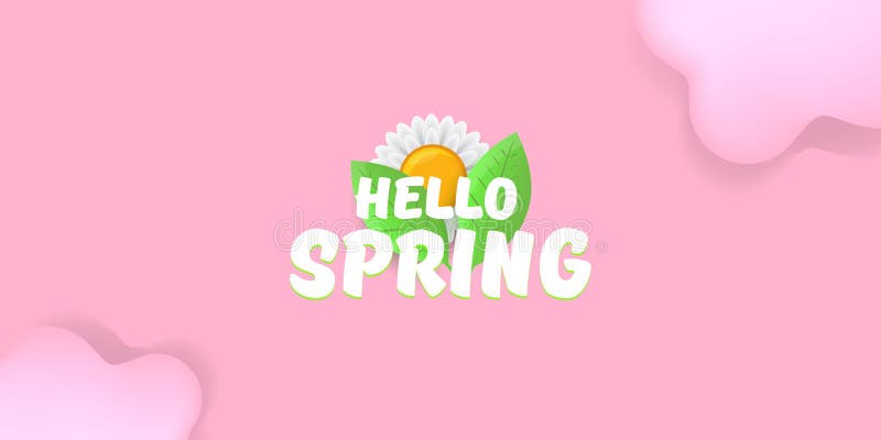 Vector Hello Spring Pink Horizontal Banner with Text and Flowers on ...