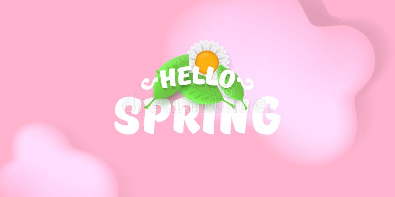 Vector Hello Spring Pink Horizontal Banner with Text and Flowers on ...
