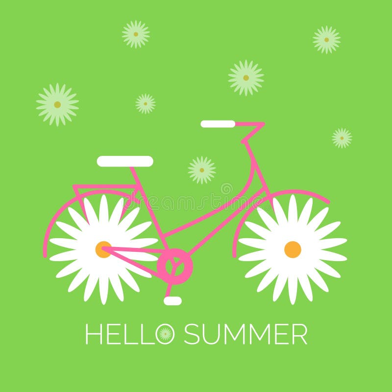Vector Hello Summer Banner Illustration, Creative Bicycle with Daisy ...