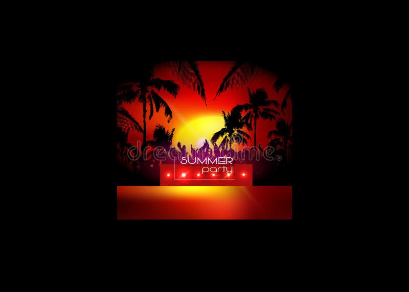 Vector Hello Summer Beach Party Flyer, Disco Party Sunset Background ...