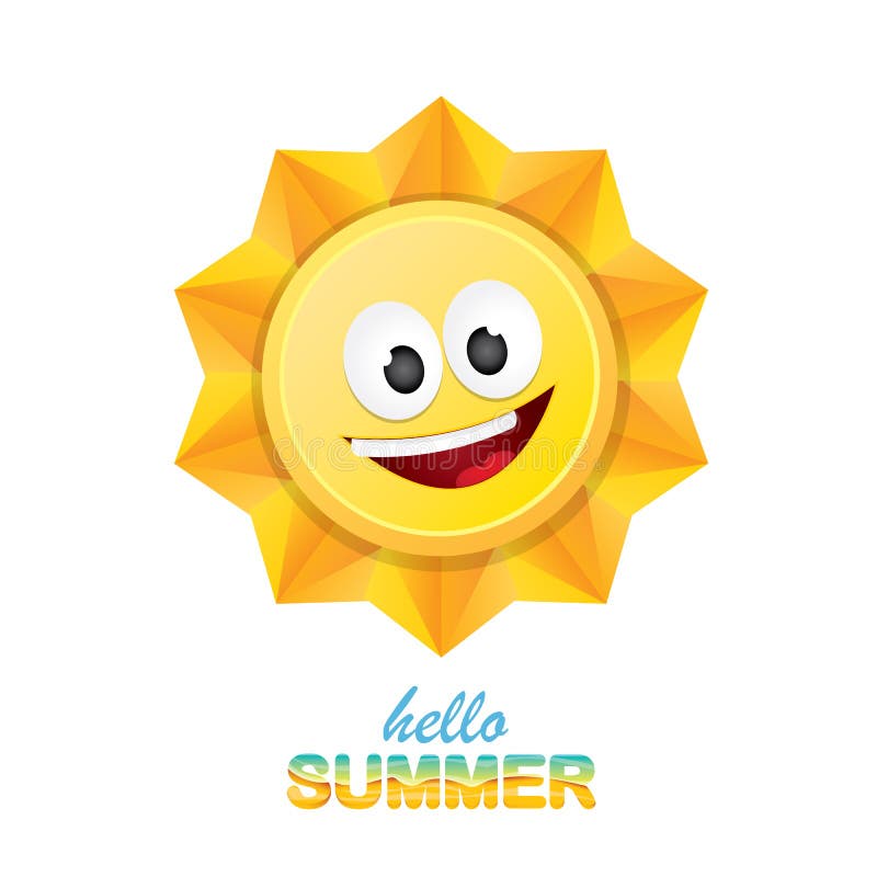 Vector Hello Summer Label with Smiling Shiny Sun Stock Vector ...