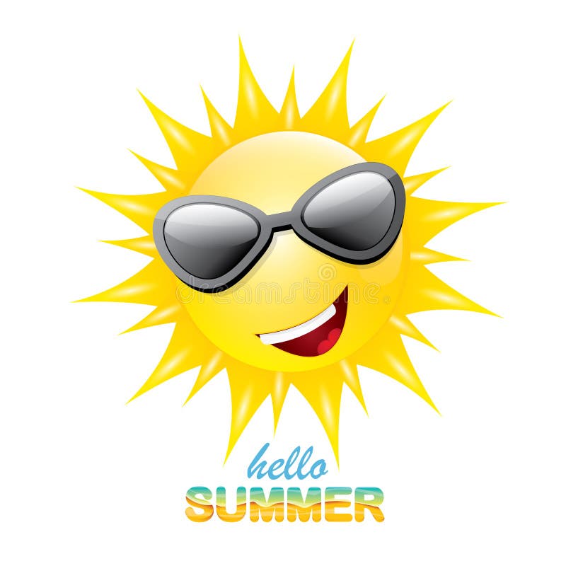 Vector Hello Summer Label with Smiling Shiny Sun Stock Vector ...