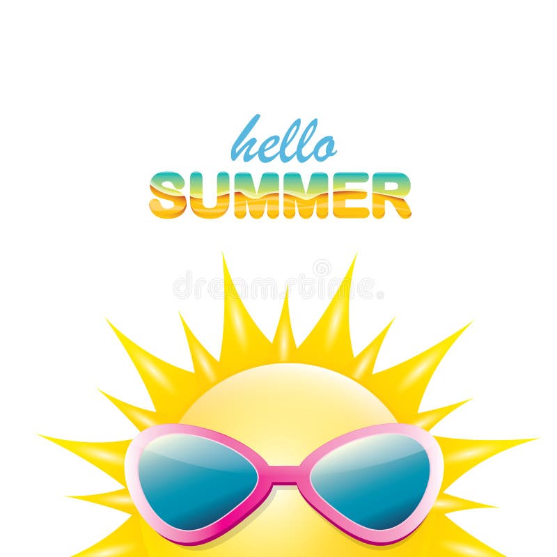 Vector Hello Summer Label with Smiling Shiny Sun Stock Vector ...