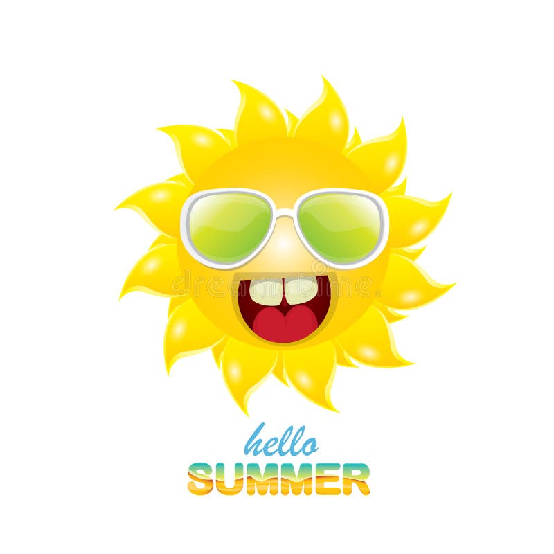 Vector Hello Summer Label with Smiling Shiny Sun Stock Vector ...