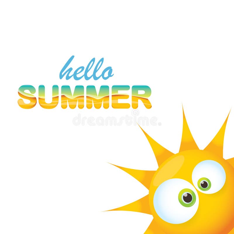 Vector Hello Summer Label with Smiling Shiny Sun Stock Vector ...