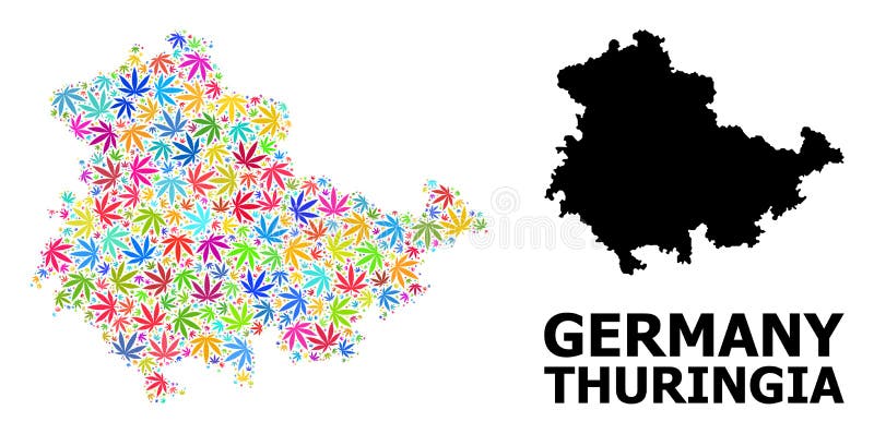 Vector Mosaic Map of Thuringia State of Psychedelic Cannabis Leaves and ...