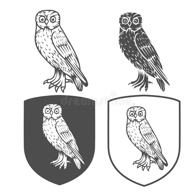 Vector Heraldic Shields with Owl Stock Vector - Illustration of ...