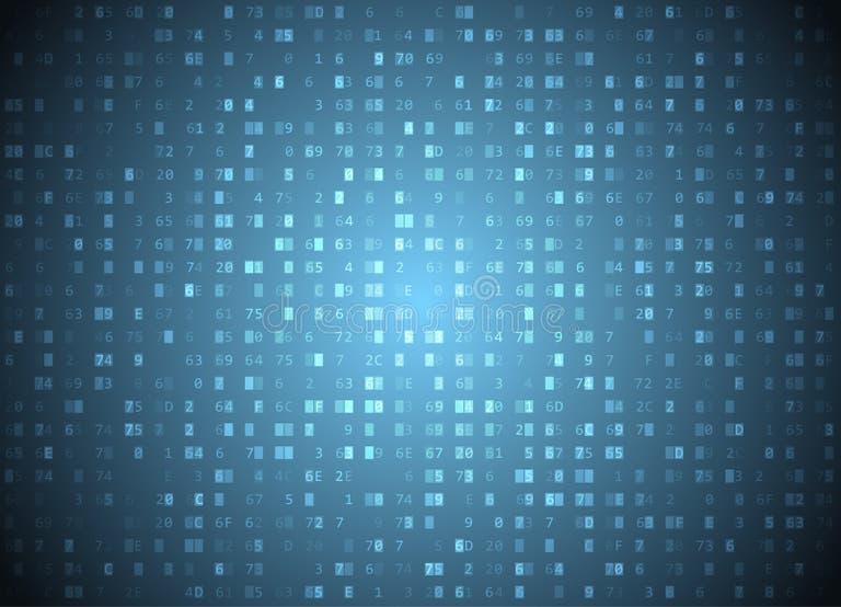 Vector Hexadecimal Code Blue Background. Big Data and Programming Hacking, Deep Decryption and ...