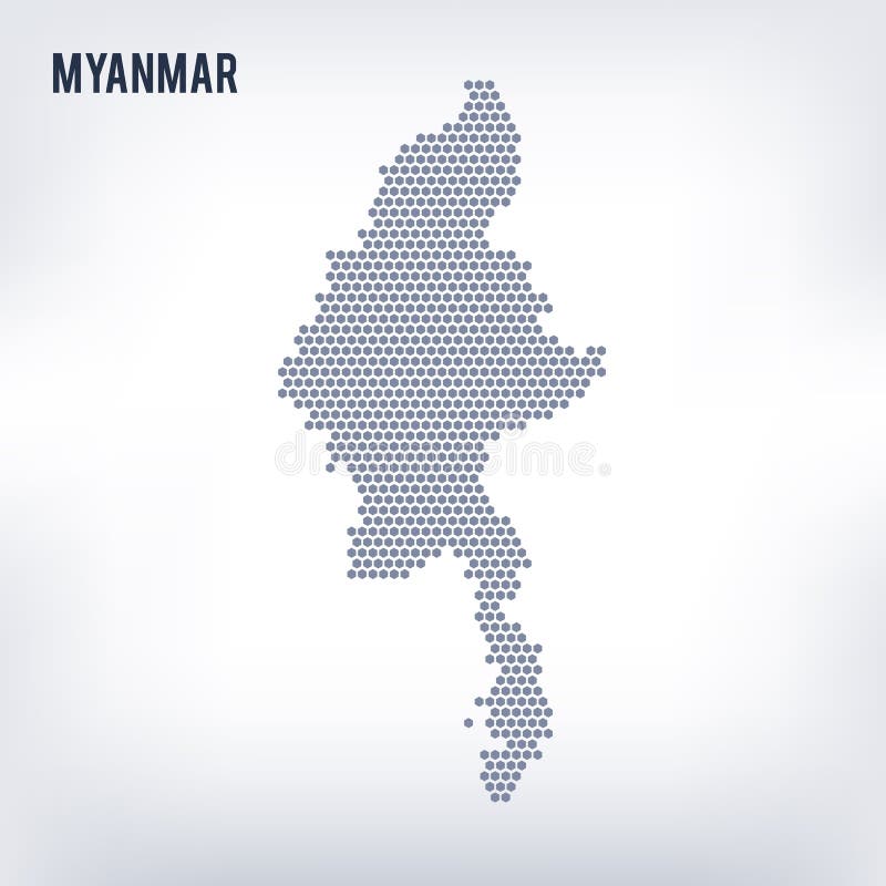 Vector Hexagon Map of Myanmar on a Gray Background Stock Illustration ...