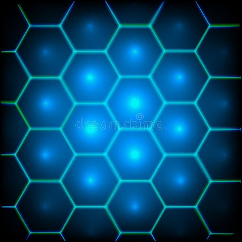 Vector Hexagon Shape Abstract Technology Background with Blue and Green Colored Bright Lighting ...