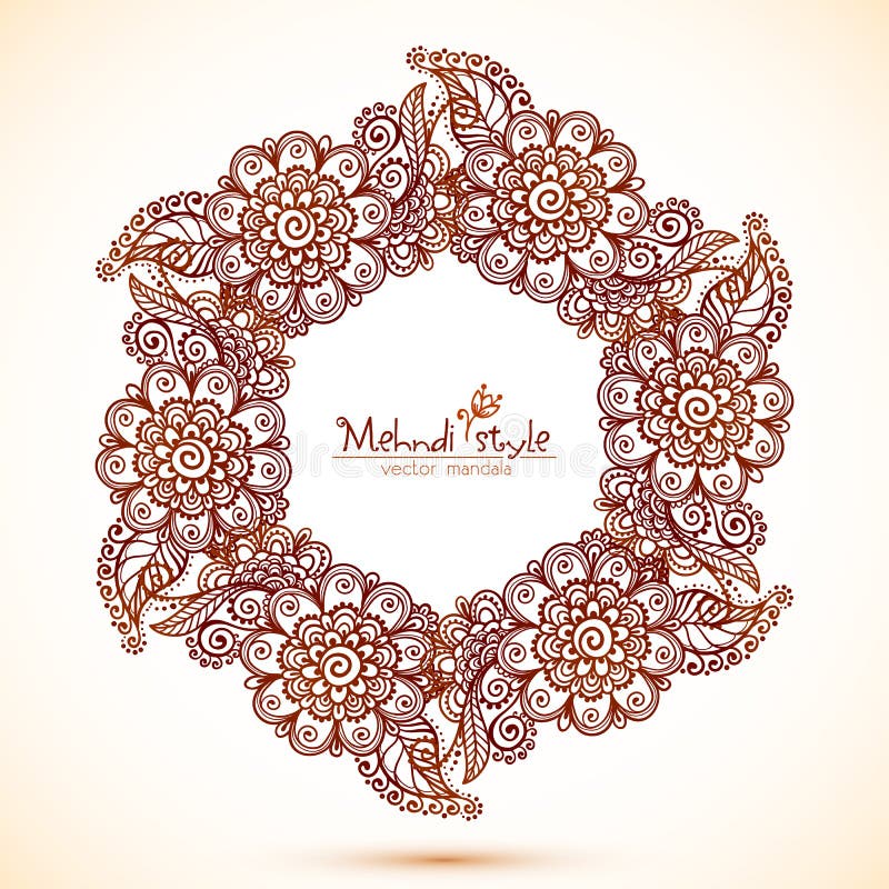 Vector Hexagonal Frame in Indian Mehndi Style Stock Vector ...