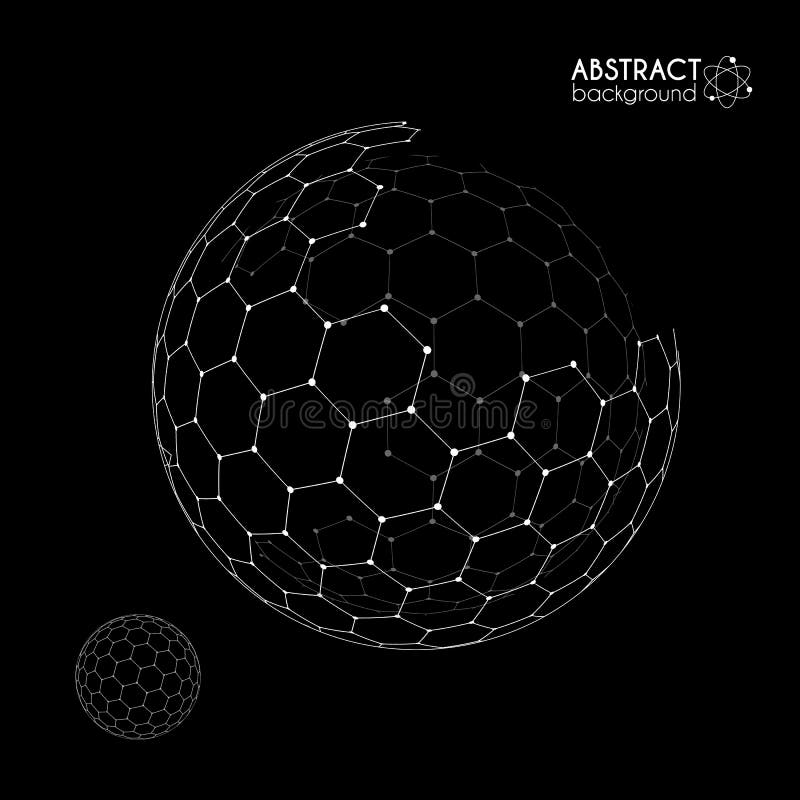 Vector Hexagonal Grid Broken Sphere Planet Model on Black Background ...
