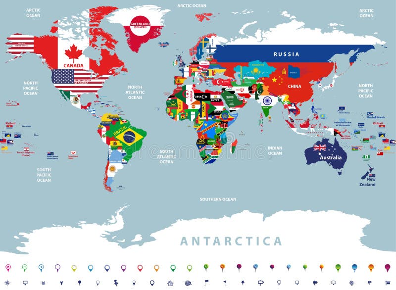 Vector High Detailed Illustration of Map of the World Jointed with ...