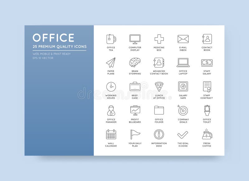 Vector High Qulaity Office Outline Icons Set Stock Vector ...
