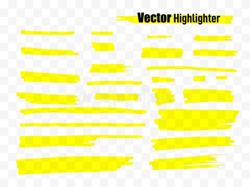 Highlighter Brush Set. Vector Hand Drawn Yellow Highlight Marker ...