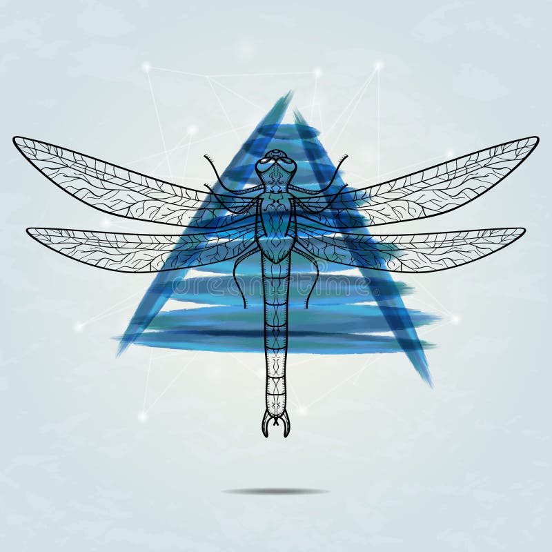 Vector Hipster Background with Watercolor Triangle and Dragonfly Stock ...