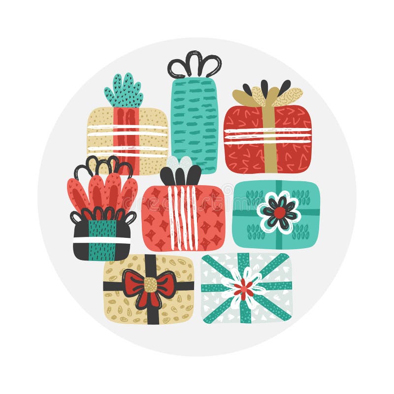 Vector Holiday Background with Different Textured Gift Boxes in Circle ...