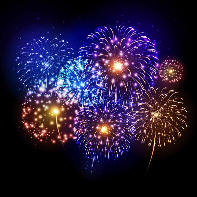 Vector Holiday Festival Blue and Gold Firework. Independence Day Stock ...