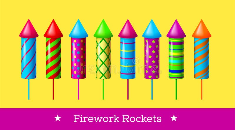 Vector Holiday Firework. Set of Colorful Rockets or Firecrackers Stock ...