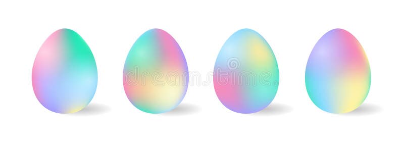 Vector Holographic Easter Eggs Collection. Isolated Pastel Gradient ...
