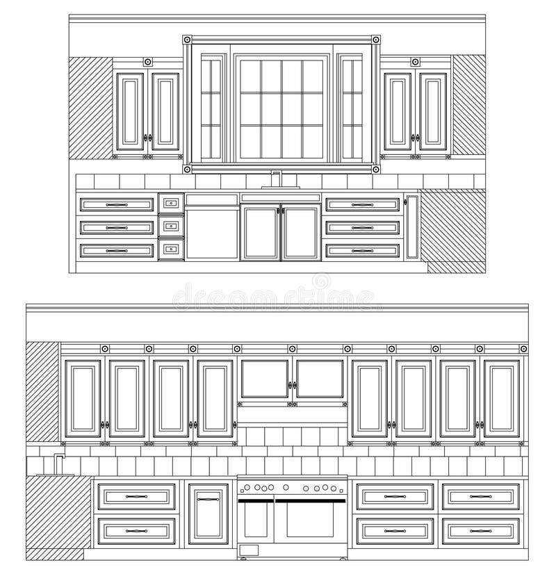 Vector Home Kitchen Drawing Stock Vector - Illustration of country ...