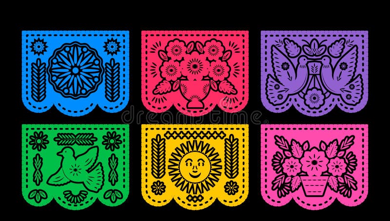 Vector Horizontal Banner with Traditional Mexican Flags for Paper ...