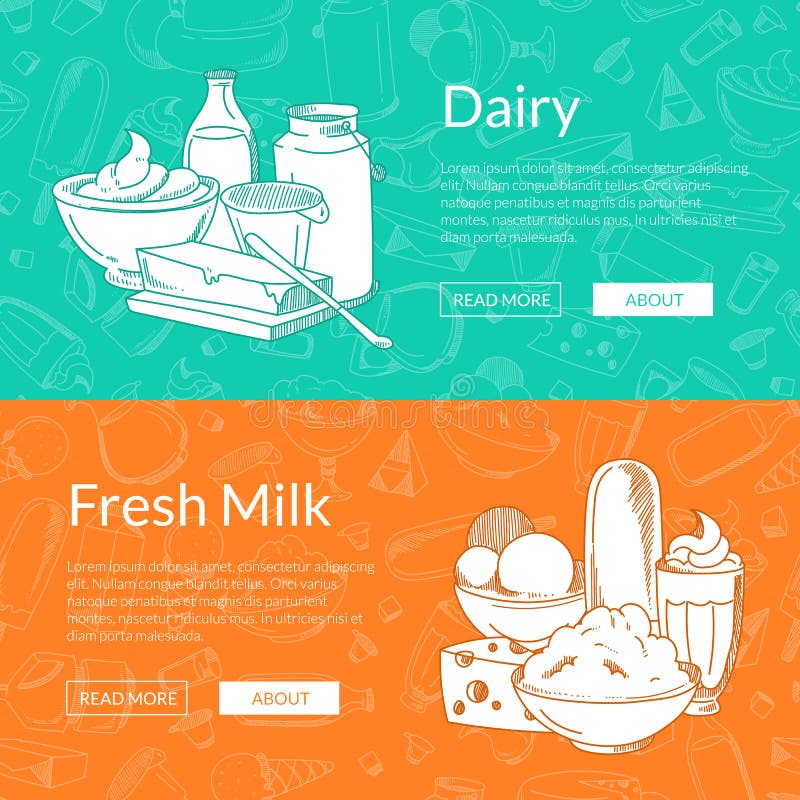 Dairy Products Horizontal Banners Set Stock Vector - Illustration of ...