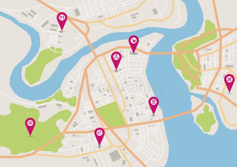 Vector horizontal city map stock vector. Illustration of highway - 75187589